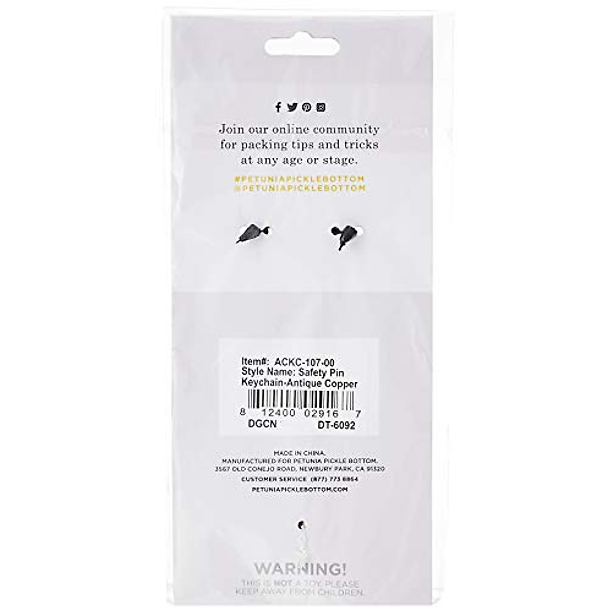 Petunia Pickle Bottom Safety Pin Keychain - Antique Copper