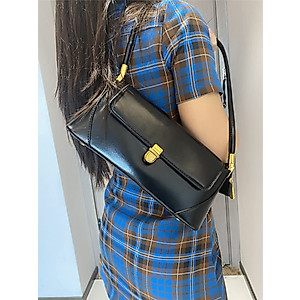 Women Black Shoulder Bags Vintage Handbag Retro Classic Small Purse 90s Buckle Closure