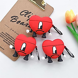 Bad Cute Bunny Case for Airpods 2/1, Soft Silicone Airpods Charging case with Lanyard Keychain,3D Fashion Funny Cartoon Protective Design Skin for Girls Women Teens Un Verano Sin Ti airpods case