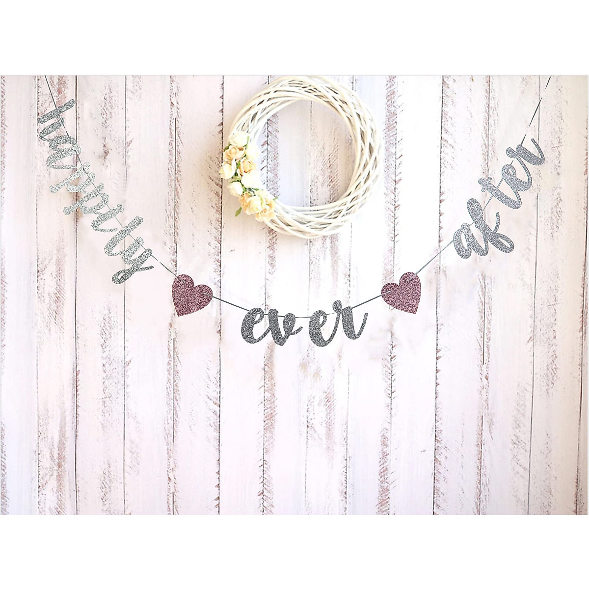 zxyxka Happily Ever After Banner, Engaged Bunting Banner-Wedding Anniversary, Bridal Shower Party Decoration Supplies Photo Props(Silver)