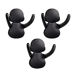 Black Wall Hooks Decorative Coat Hook Wall Mounted Heavy Duty Towel Hook Hardware Robe Hooks Zinc Alloy Double Hooks Single Hook for Hanging Clothes Unique Modern Hooks for Bathroom 3 Pack