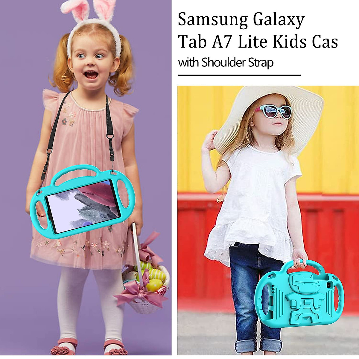 LTROP Shockproof Kids Case for Samsung Galaxy Tab A7 Lite (8.7-inch) 2021 Model SM-T220 / T225 / T227 with Handle Stand & Shoulder Strap, Blue