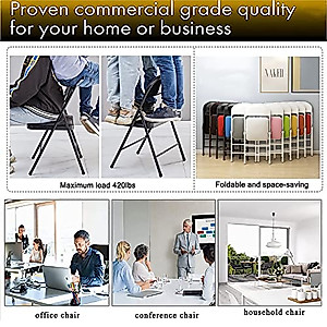 QQXX Folding Chair with Pu Leather Padded Seat,Ergonomic Metal Foldable Chair with Backrest,Portable Basics Home Office Chair Desk Chair Dining Chair Conference Chair(White Metal Frame, Green)