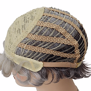 GNIMEGIL Short Grey Wig for White Women Silver Gray Curly Hair Wig Old Lady Costume Wig Grandma Wig Elderly Synthetic Wigs Mommy Granny Cosplay Wig