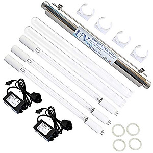 Boeray Ultraviolet Light Water Purifier Whole House Purification UV Sterilizer 55W 12 GPM with 3 pcs 254nm UV Lamp 2 pcs Quartz Sleeve 2 pcs Electronic Ballast