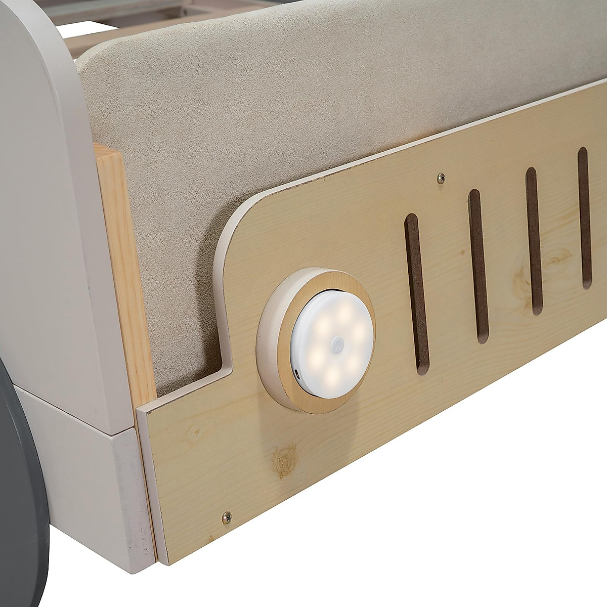 KTATK Twin Size Car Pillow,Ceiling Cloth and LED Light, Wood Platform Beds w/Canopy Frame, No Box Spring Needed,for Kid Adult Boy Girl,Natural