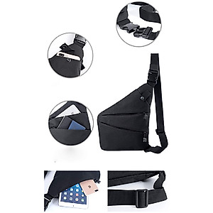 LIVIQILY Fashion Left/Right Hand Shoulder Crossbody Bag, Sling Backpack ,Multifunction Crossbody Bag for Men Women Outdoor Cycling Hiking Travel (Black, Left Hand)