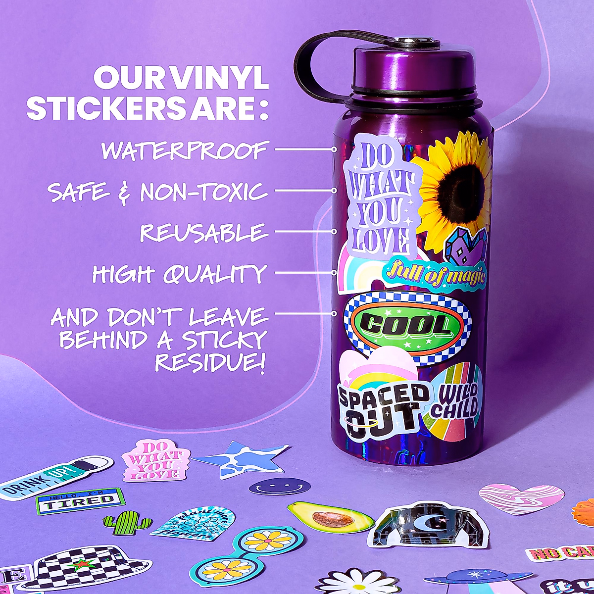 Fashion Angels Vinyl Sticker Pack - Includes 200 Large Y2k Stickers - Water Resistant Stickers - Kids Vinyl Sticker Assortment for Planners - Accessorize Notebooks, Journals & More - Multi