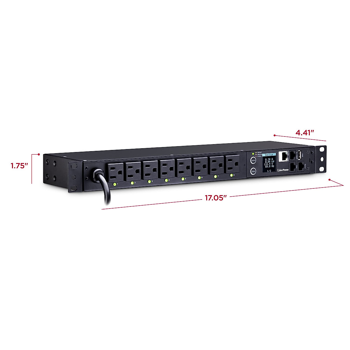 CyberPower PDU41001 Switched PDU, 100-120V/15A (Derated to 12A), 8 Outlets, 1U Rackmount