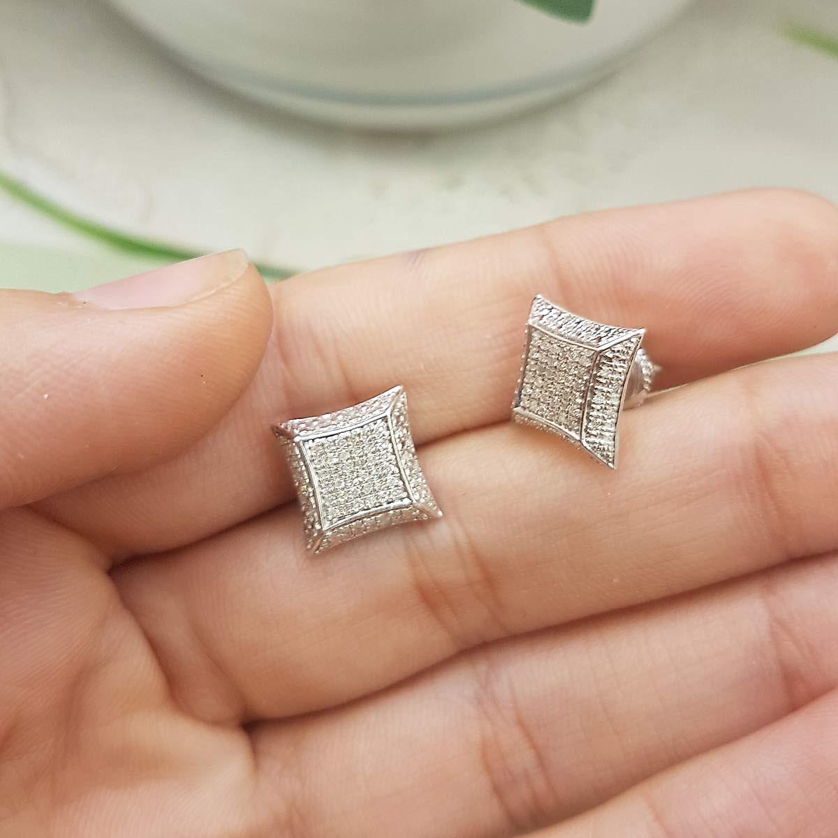 Dazzlingrock Collection 0.30 Carat (ctw) Round Diamond Micro Pave Setting Kite Shape Stud Earrings 1/3 CT, Sterling Silver