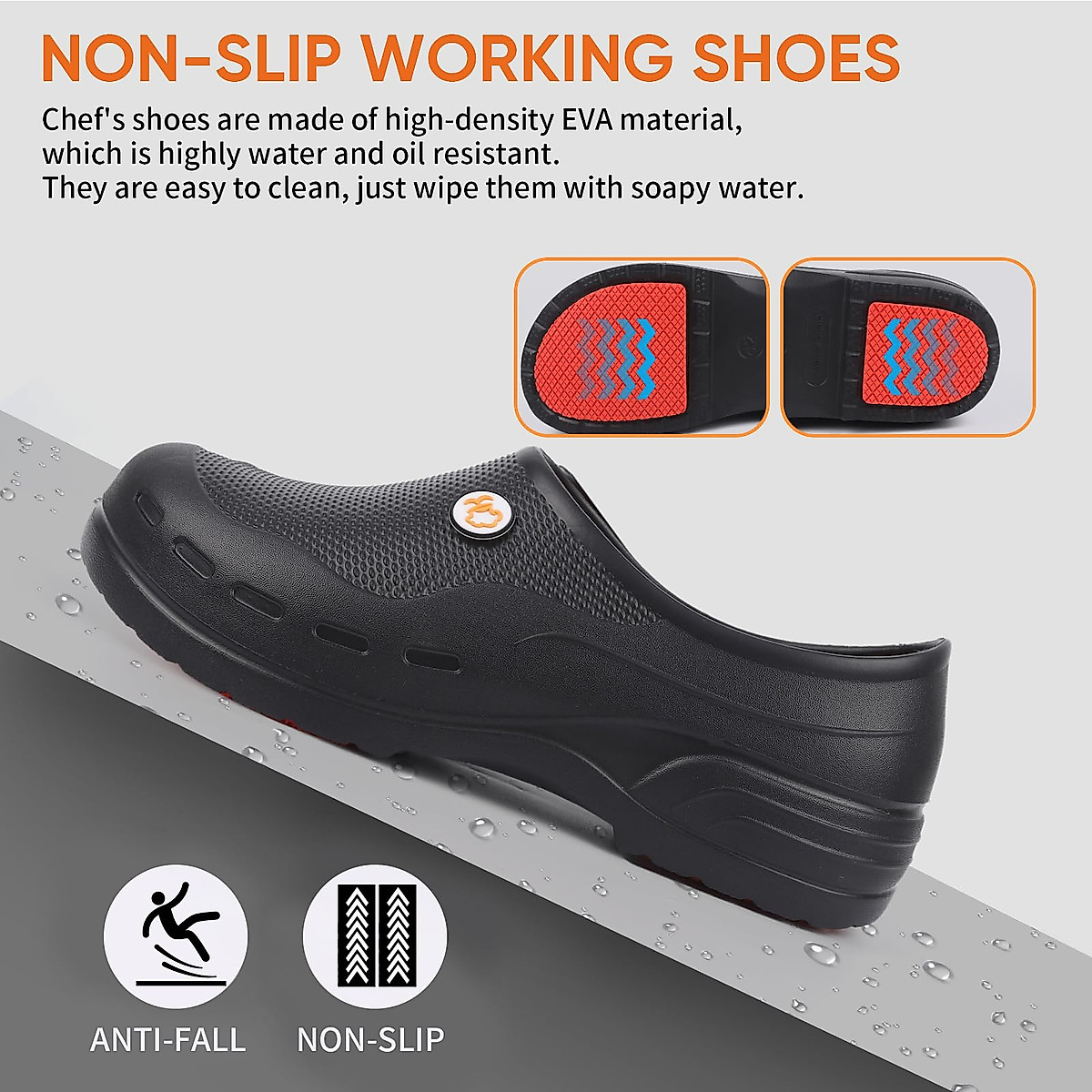 phurnit Black Non Slip Work Shoes for Women Men - Slip Resistant Waterproof Oil-Proof Comfortable Chef Shoes Best Shoes for Standing All Day Easy to Clean Hospital Nursing Black Work Shoes Men Women
