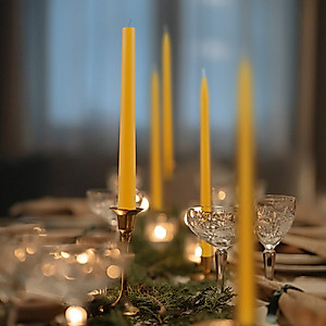 24 Pack Beeswax Taper Candles in Bulk 8 inch Tall - All Natural, 100% Pure Unscented Bee Wax Candle, Dripless, 5 Hours Burnning Time -Yellow