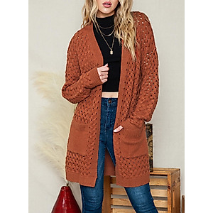 Dokotoo Oversized Cable Knit Cardigan Sweater for Women - Brown, Medium