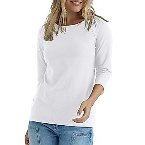 Hanes Women's Stretch Cotton Raglan Sleeve Tee, White, 2X Large