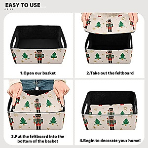 Kcldeci Christmas Nutcracker Christmas Tree and Snowflakes Storage Baskets for Shelves Storage Bins Storage Boxes Decorative for Living Room Office Bedroom Clothes Toys 2-Pack