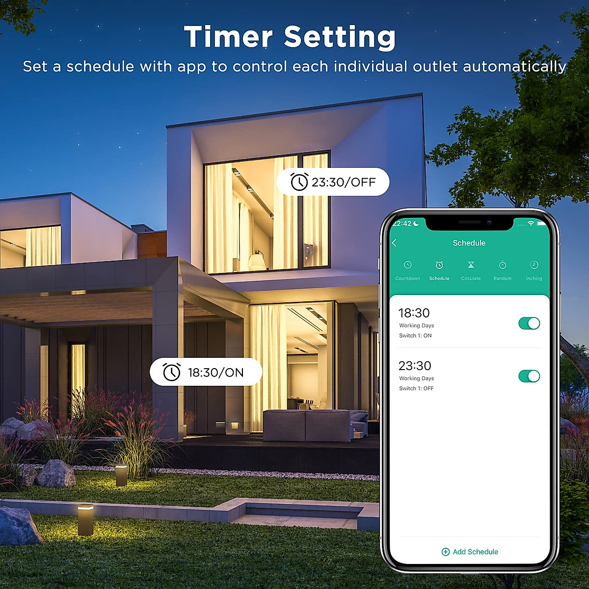 G-Homa Outdoor Smart Plug Waterproof, Wi-Fi 15A Plugs with 2 Sockets, Smart Outlet Work with Alexa and Google Home, No Hub Required, FCC&CSA Certified, 2.4GHz WiFi Only
