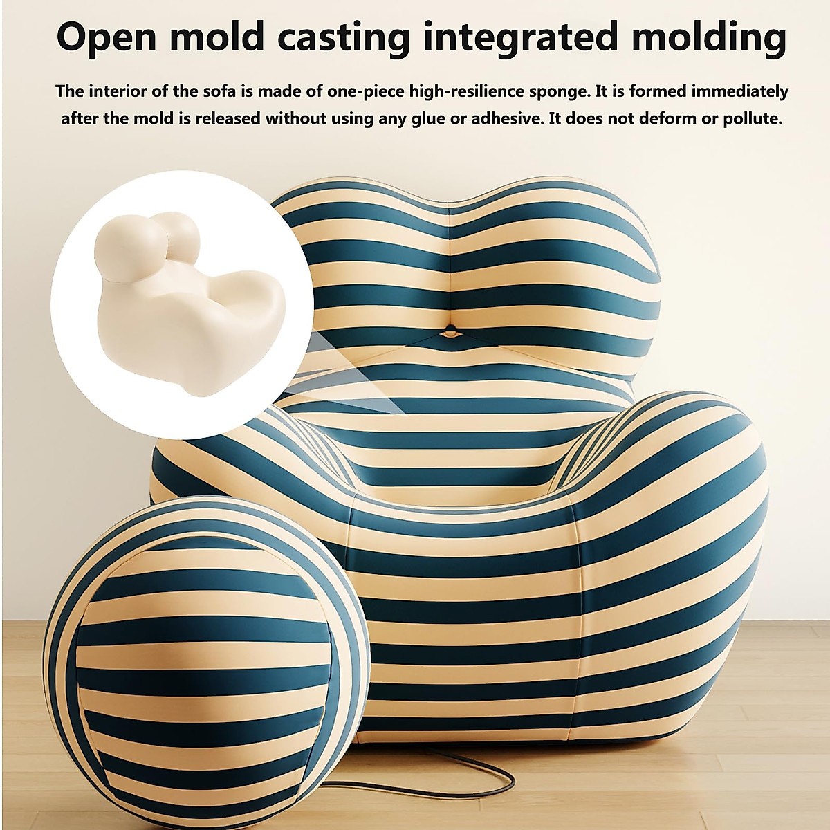 ESRADA No-wash Ice Silk Lazy Chair and Ball Footrest Stool Set, Accent Comfy Arm Chair and Ottoman, Leisure Sofa Reading Chair Integrated High Resilience Sponge B-30 * 28inch