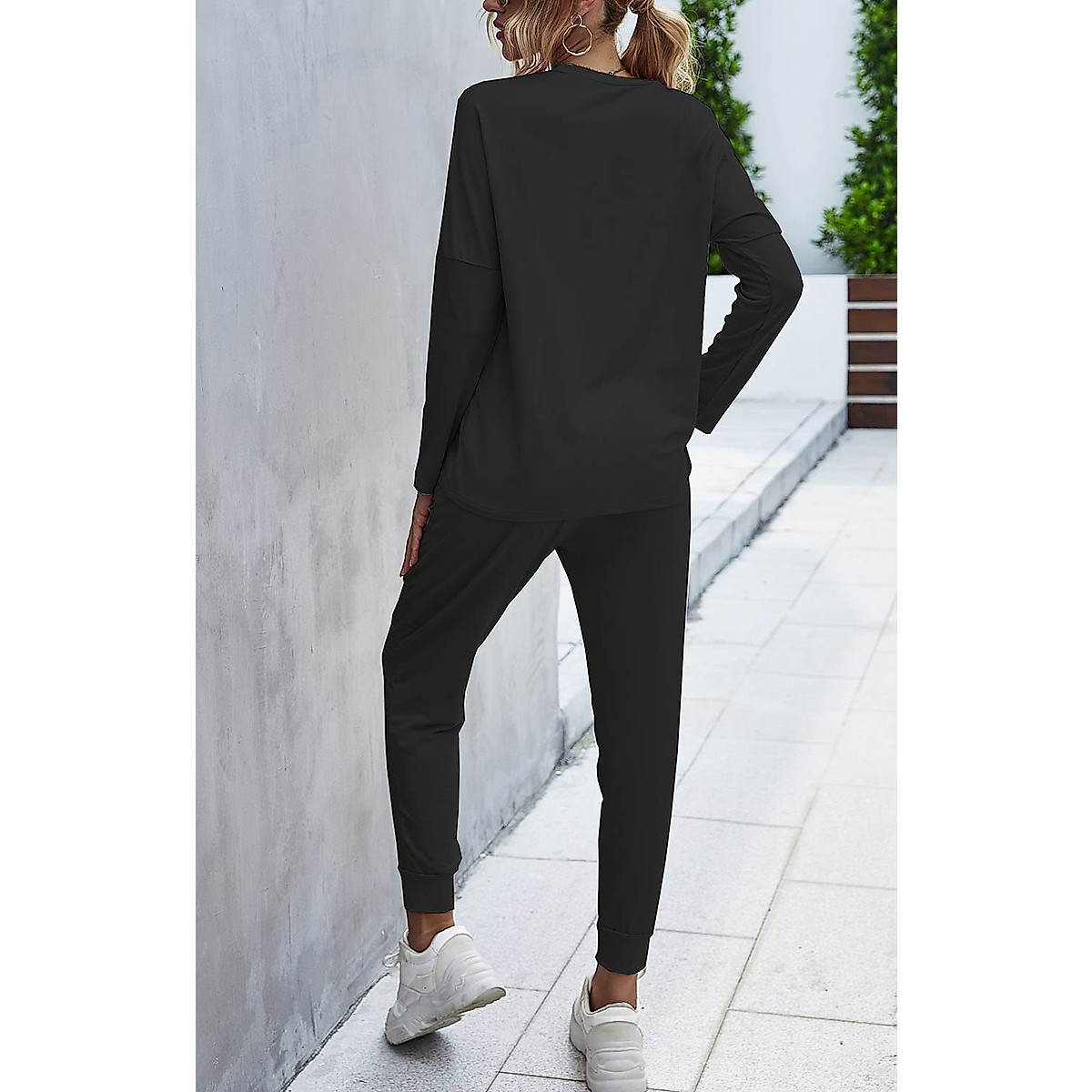 Kebaner 2 Piece Outfits Lounge Jogging Suits for Women Sweatsuit Tracksuit Long Sweatpants Set Long Sleeve Sweatshirts Jogger Pant (Black, X-Large)