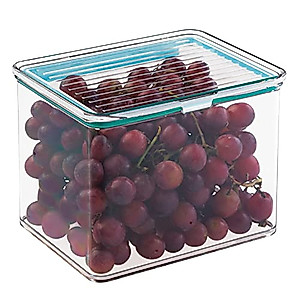 mDesign Airtight Stackable Kitchen Pantry Cabinet Food Storage Container - Attached Hinged Lid - Compact Bin for Pantry, Refrigerator, Freezer - BPA Free, Food Safe - Holds 2 Quarts - Clear