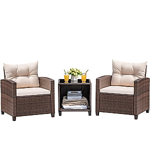 Devoko 3 Pieces Patio Furniture Set, PE Rattan Wicker Patio Set with Two Outdoor Chairs and Table, Upgraded Patio Chairs and Table for Porch, Garden Poolside Balcony