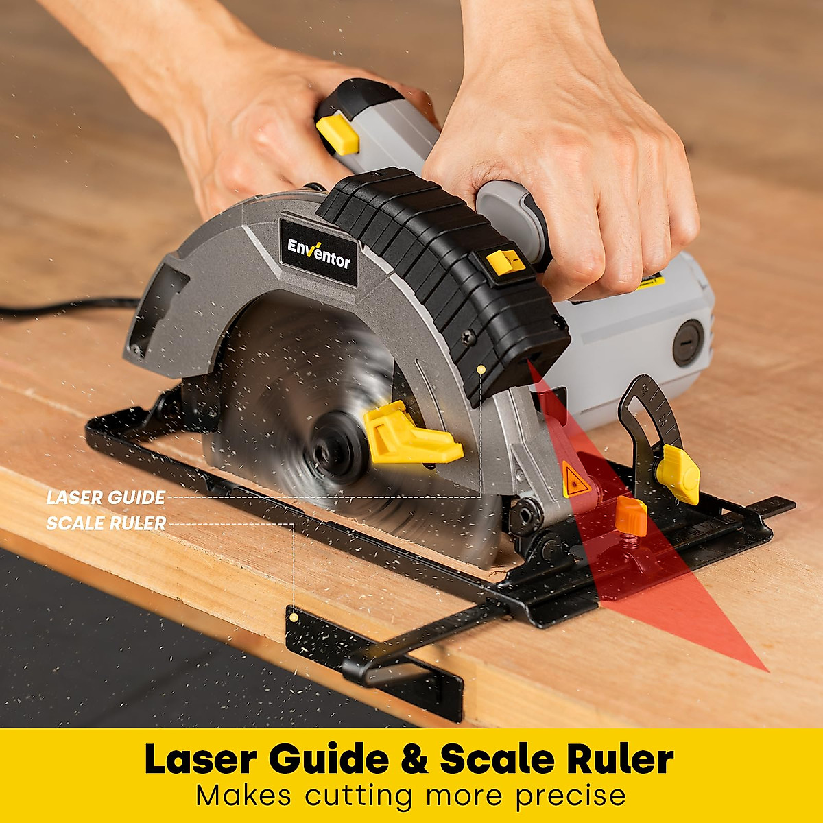 ENVENTOR Circular Saw Corded, 14A Electric Circular Saws 7-1/4-Inch with Laser Guide, 2 Blade Saws (40T/24T), Max Cutting Depth 2-7/16"(90°), 1-13/16"(0°-45°), Single Handed Bevel, 5500RPM