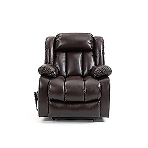 FULife Electric Lift Chair Power Recliner,Reclining Lifting Single Sofa Armchair with Heat and Massage,Heavy Duty Dual Motor Faux Leather Upholstery Lazy Lounge Couch w//USB Ports and Side Pockets