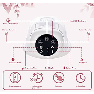 Hands Free Breast Pump, Double Electric Wearable Breast Pump, 3 Modes & 9 Levels Portable Breast Pump, LED Display, 19/22/25 mm Flanges, Breastfeeding Pump with Pumping Bag and Ice Pack
