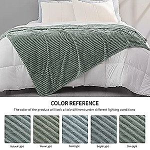 RECYCO Fleece Throw Blanket for Couch, Super Soft Cozy Fuzzy Decorative Blankets and Throws with Striped Pattern for Sofa, Lightweight Ribbed Plush Sage Green Throw Blanket for Bed 50"x60"