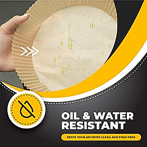 SULLINS 50 Pcs Air Fryer Liners, Disposable Paper Liner for 2.7 to 4.5 Qt Basket, 6.3-inches Air Fryer Parchment Paper for Air Fryer Basket, Unbleached, Non-stick, Oil-proof Round Air Fryer Liners
