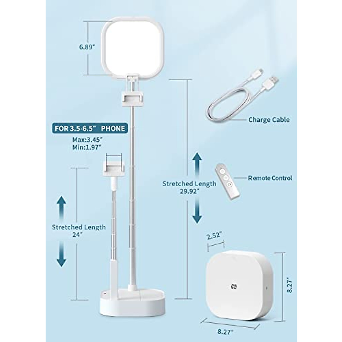 yAyusi Phone Stand for Recording, Overhead 360° Rotation with Two Phone Holders, Content Creator Kit, Rechargeable Adjust Foldable 15 Brightness LED Light for Live Streaming/YouTube/Video Recording