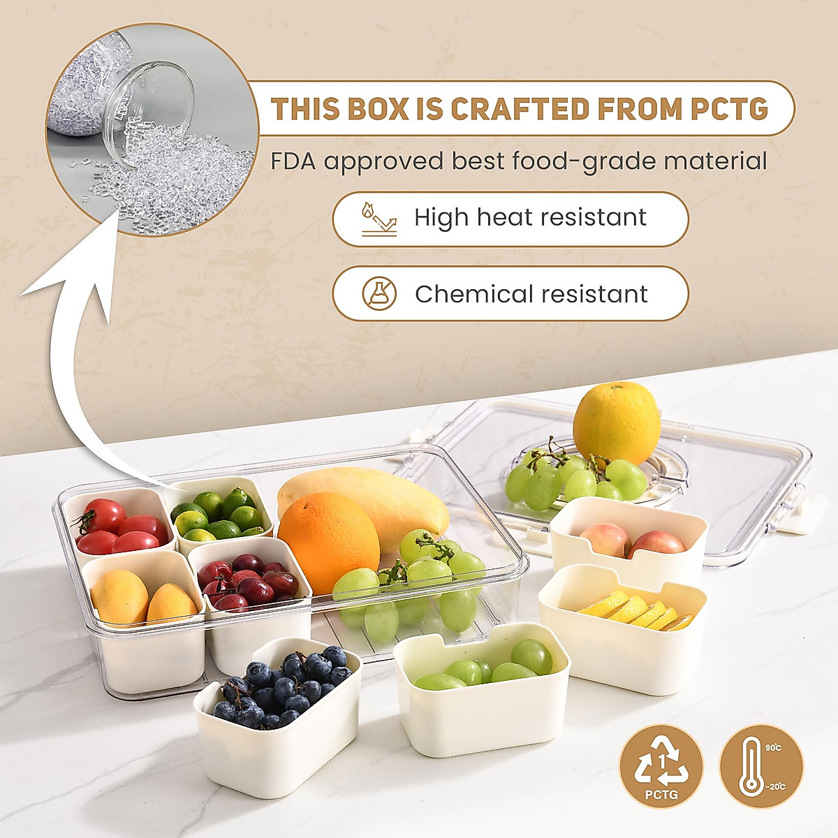 𝟖 𝐂𝐨𝐦𝐩𝐚𝐫𝐭𝐦𝐞𝐧𝐭𝐬 Divided Serving Tray with Lid and Handle, 𝐃𝐢𝐬𝐡𝐰𝐚𝐬𝐡𝐞𝐫 𝐒𝐚𝐟𝐞 Snackle Box Charcuterie Container , Fruit Storage Containers|𝐒𝐧𝐚𝐜𝐤 𝐁𝐨𝐱 𝐂𝐨𝐧𝐭𝐚𝐢𝐧𝐞𝐫