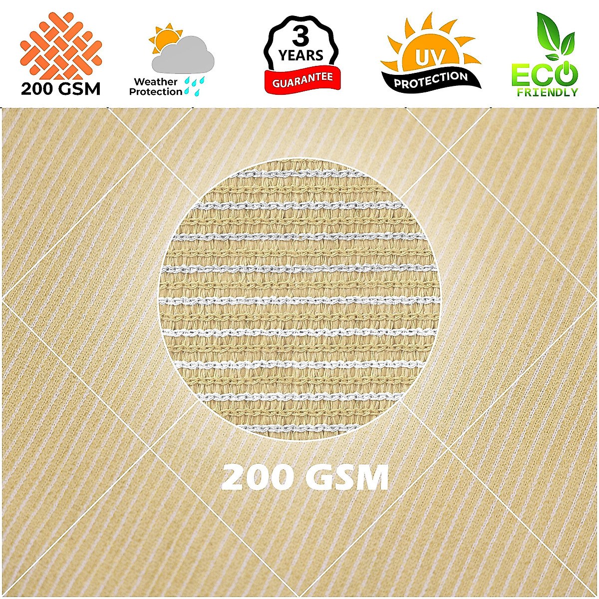 Royal Shade 10' x 10' x 10' Beige Triangle Sun Shade Sail Canopy Outdoor Patio Fabric Screen Awning RTAPT10 - UPF50+ 95% UV Blockage, Heavy Duty, Water & Air Permeable (We Make Custom Size)