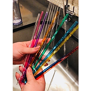 10.5" Long Rainbow Colored Reusable Plastic Replacement Straws, Fits Most Tumblers,Set of 10 with Cleaning Brush