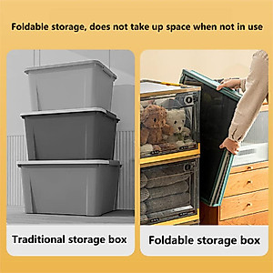 Gemdeck Large Plastic Clear Stackable Folding Storage Bins with Lids and Wheels 56L Collapsible Closet Organizer Storage Box