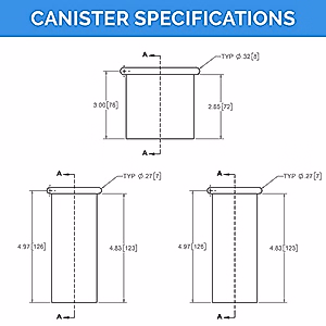 3.0", 2.0" and 2.0" Open Canister Bundle for Hot Tools, Hair Dryer, Curling Iron, and Flat Iron Holder Tube Ring | Docking Drawer | Chrome Steel
