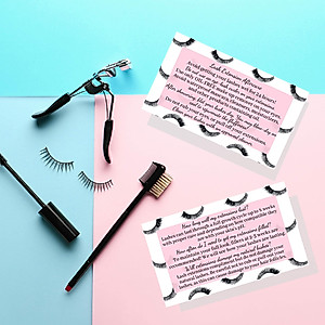 Lash Extension Aftercare Cards | 50 Pack | Eyelash Extension Supplies | Lash Print & Pink Design | Size 3.5 x 2" inches | After Care (2-3 Week Fillers)
