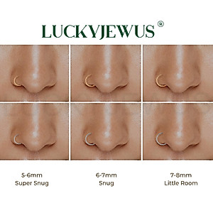 14k Gold Nose Rings Hoops for Women, 22 Gauge 6mm - 7mm Adjustable Nose Piercing Jewelry, Small Thin Gold Filled Snug Nose Hoop Ring 22G