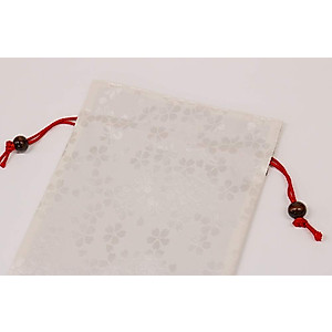Eyashi Craft Made in Japan Goshi Stamp Book Holder Drawstring Bag 7.5 x 10.6 inches (19 x 27 cm), Cherry Blossom White