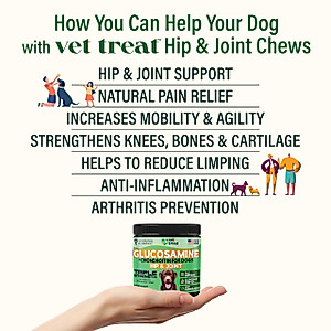 Hemp Hip and Joint Supplement for Dogs - Glucosamine for Dogs -Made in USA- 120 Treats Pain Relief Anti Inflammatory - Chondroitin, MSM, Hemp Oil - Dog Joint Supplement w/Arthritis Relief + Mobility