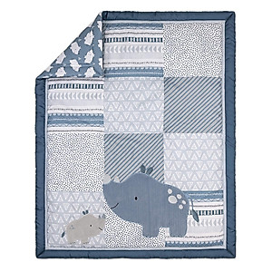 The Peanutshell Crib Bedding Set for Boys or Girls, Unisex 3 Piece Blue Rhino Nursery Collection