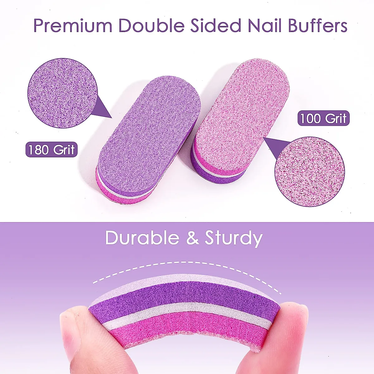 Nail File and Buffer Professional Manicure Tools Kit Emery Board & Nail Buffer Blocks Double Sided Reuseable 100/180 Grit 10Pcs for Home and Salon Use(Purple)