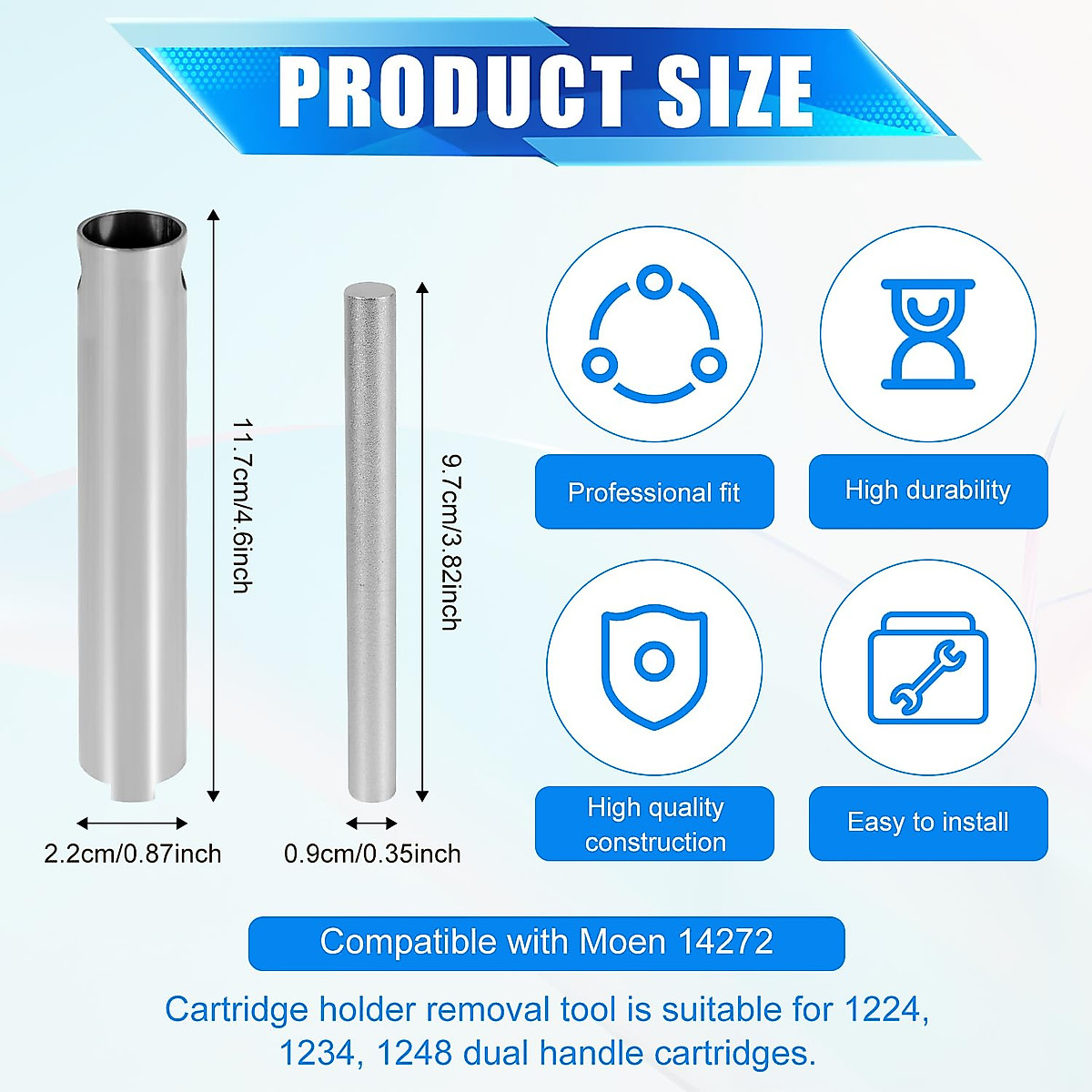 Cartridge Retainer Removal Tool with Handle for Moen 14272/1224/1234/1248, Replacement Cartridge Puller Faucet Cartridge Removal Tool for Bathtub Replacement Part