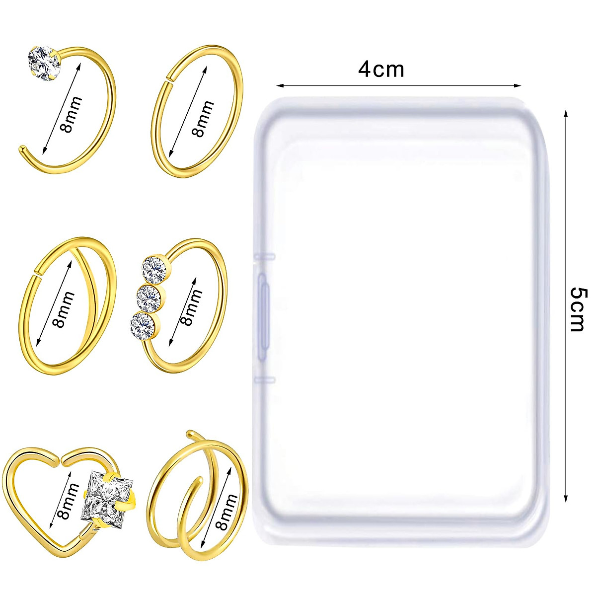 ONESING 18 PCS 20G Gold Nose Rings for Women Surgical Stainless Steel Nose Piercings Jewelry Nose Rings Hoops L Shape Nose Studs Nose Jewelry Screw Helix Earrings for Women Me