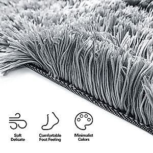 OdentBlca Fluffy Area Rug, 3x5,Soft Fuzzy Shaggy Carpet for Girls Bedroom, Kids/ Living Room with Non-Slip Bottom,Light Grey