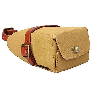 TOURBON Canvas and Leather Strap-On Bike Saddle Bag Bicycle Seat Pack Bag (Khaki)
