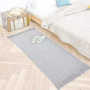 Fasmov Bathroom Rugs Cotton Area Rug Set 2 Piece 4.2'x2'+3'x2' Cotton Rugs with Tassel Farmhouse Gray Washable Fringe Cute Bedroom Entry Door Way Modern Rug