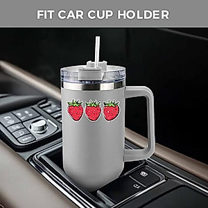 40 ounce insulated cup with handle, double-layer vacuum stainless steel material, equipped with straw, can keep warm or maintain cold drinks Strawberry Fruit 1 grey
