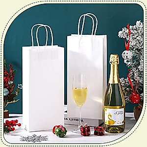 Yexiya Paper Wine Bags with Handle Tote Wine Gift Bags White Kraft Bags for Wine Bottles Gifts Wedding Birthday Housewarming Christmas Party, 6 x 3 x 13 Inch (100 Pcs)