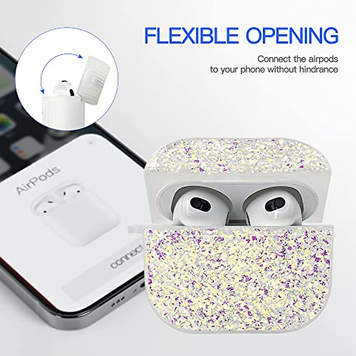 Case Cover Compatible with AirPods 3rd Generation 2021 Protective Case ARBLEL [epoxy Resin Glitter Shell Case] for Airpods 3 Women Girls Cute Twinkle Case,with Keychain (case Clear white-02)