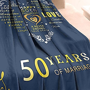 Gifts for 50th Anniversary Blanket, 50th Golden Wedding Anniversary Couple Gifts for Dad Mom Grandparents-Blanket for Couples, Valentine, Birthday, Soft and Cozy Throw Blanket 60x80 Inch